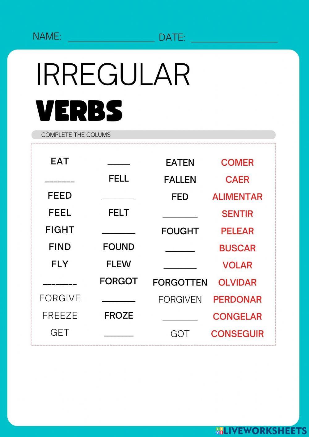 Irregular verbs 3 online exercise for 2º eso | Live Worksheets