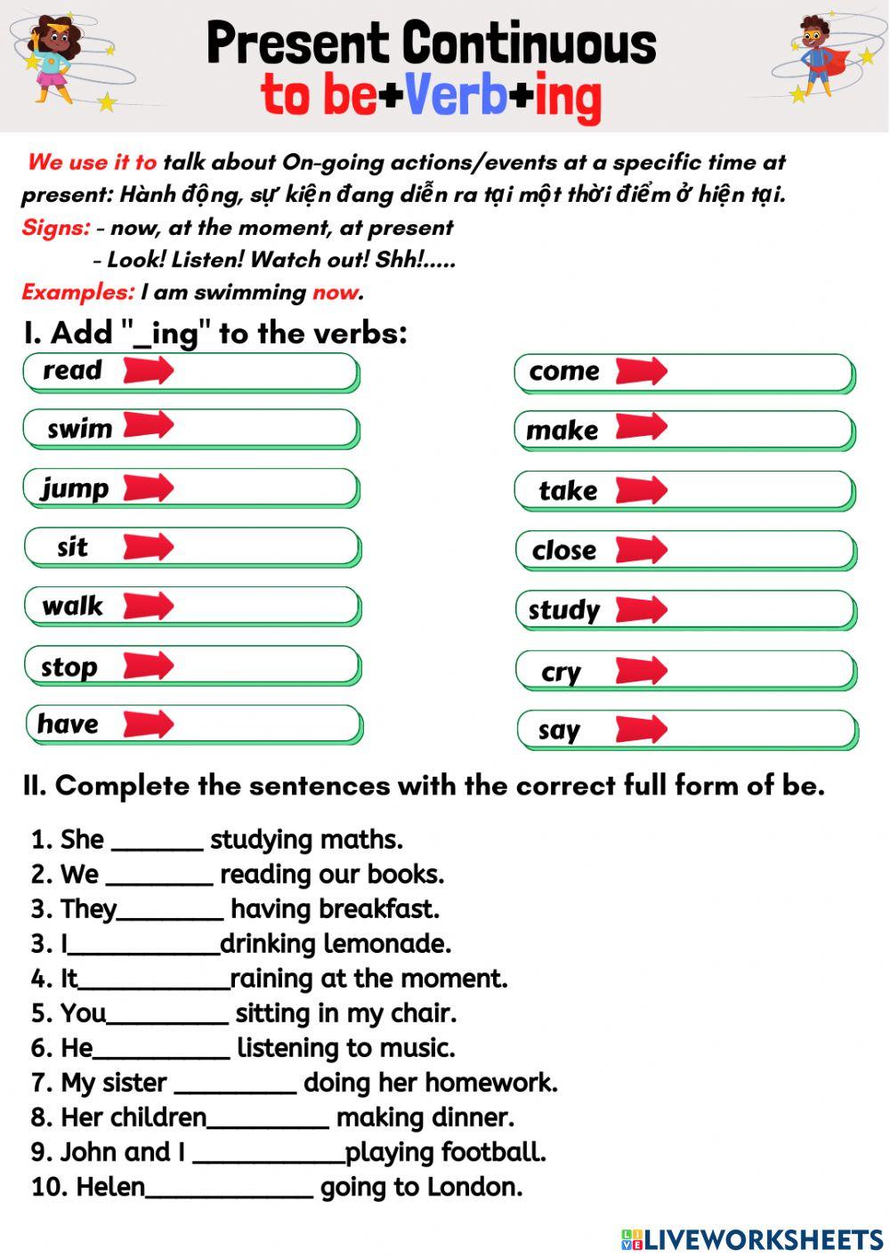 Present continuous online exercise for 6 | Live Worksheets
