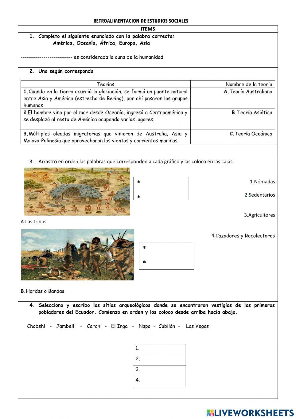 Unidad 1 de Estudios Sociales worksheet | Live Worksheets