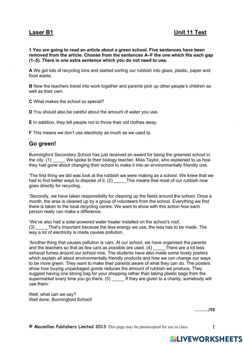 Laser B Unit 11 online exercise for | Live Worksheets