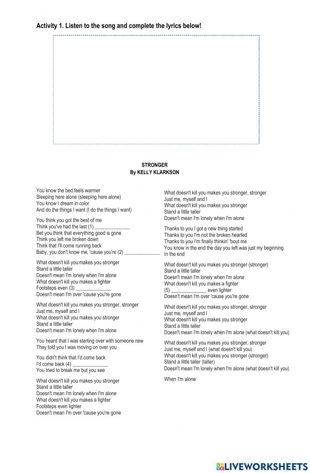 Students Worksheet Song 5 worksheet | Live Worksheets