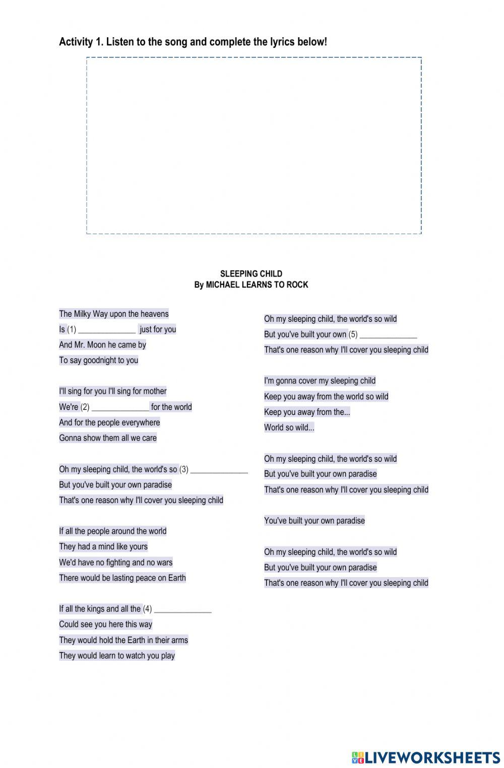 Students Worksheet Song 6 worksheet | Live Worksheets