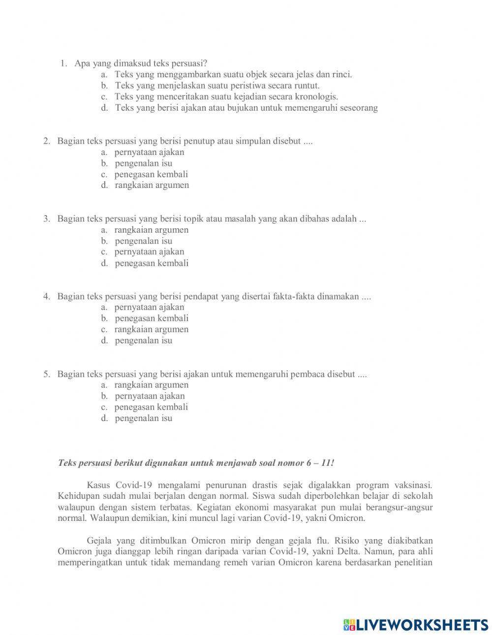 pilihan ganda t… | Free Interactive Worksheets | 2532451