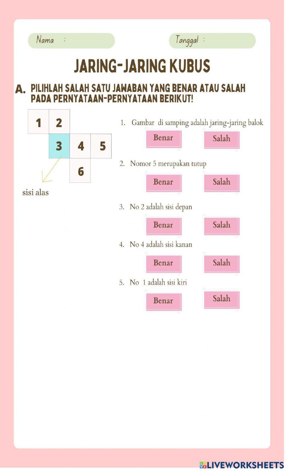 Jaring-jaring Kubus exercise | Live Worksheets