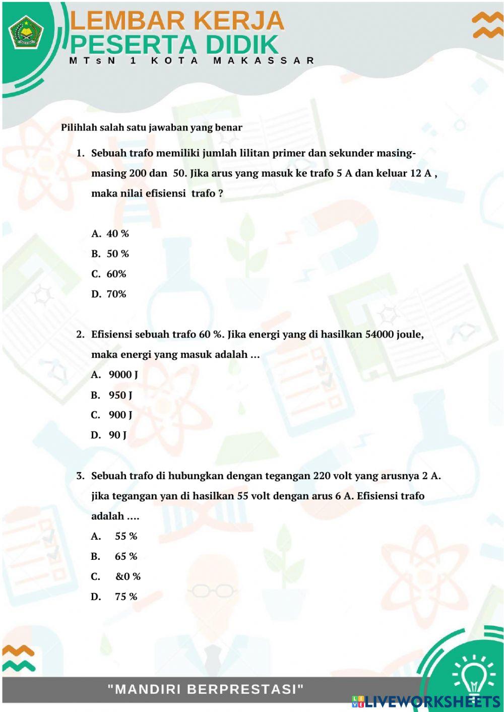 Transformator exercise | Live Worksheets