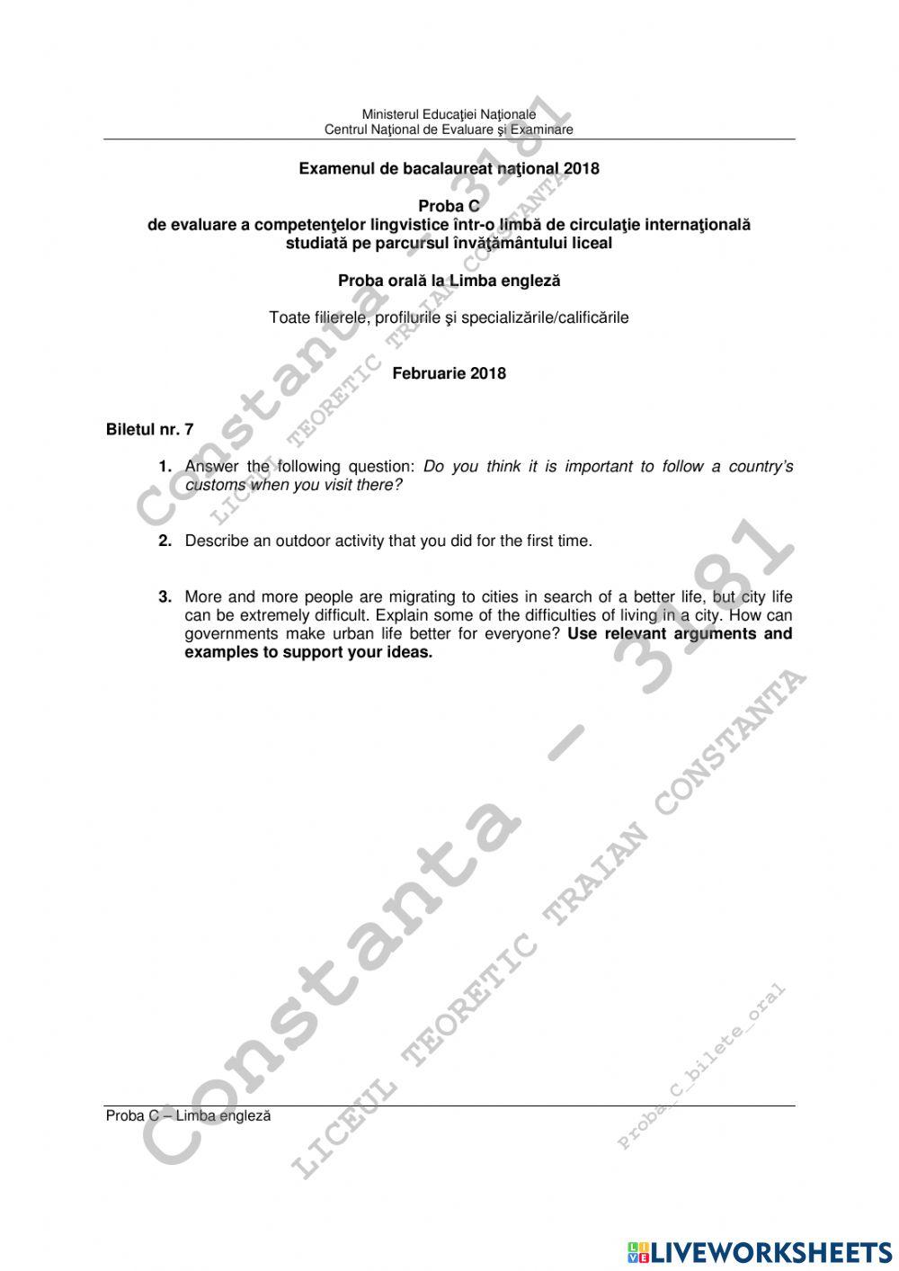 BAC SPEAKING 2 … | Free Interactive Worksheets | 6927371