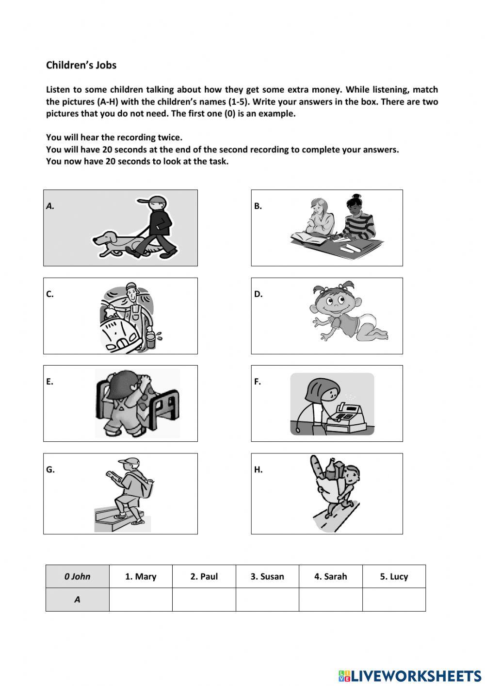 Children's jobs worksheet | Live Worksheets