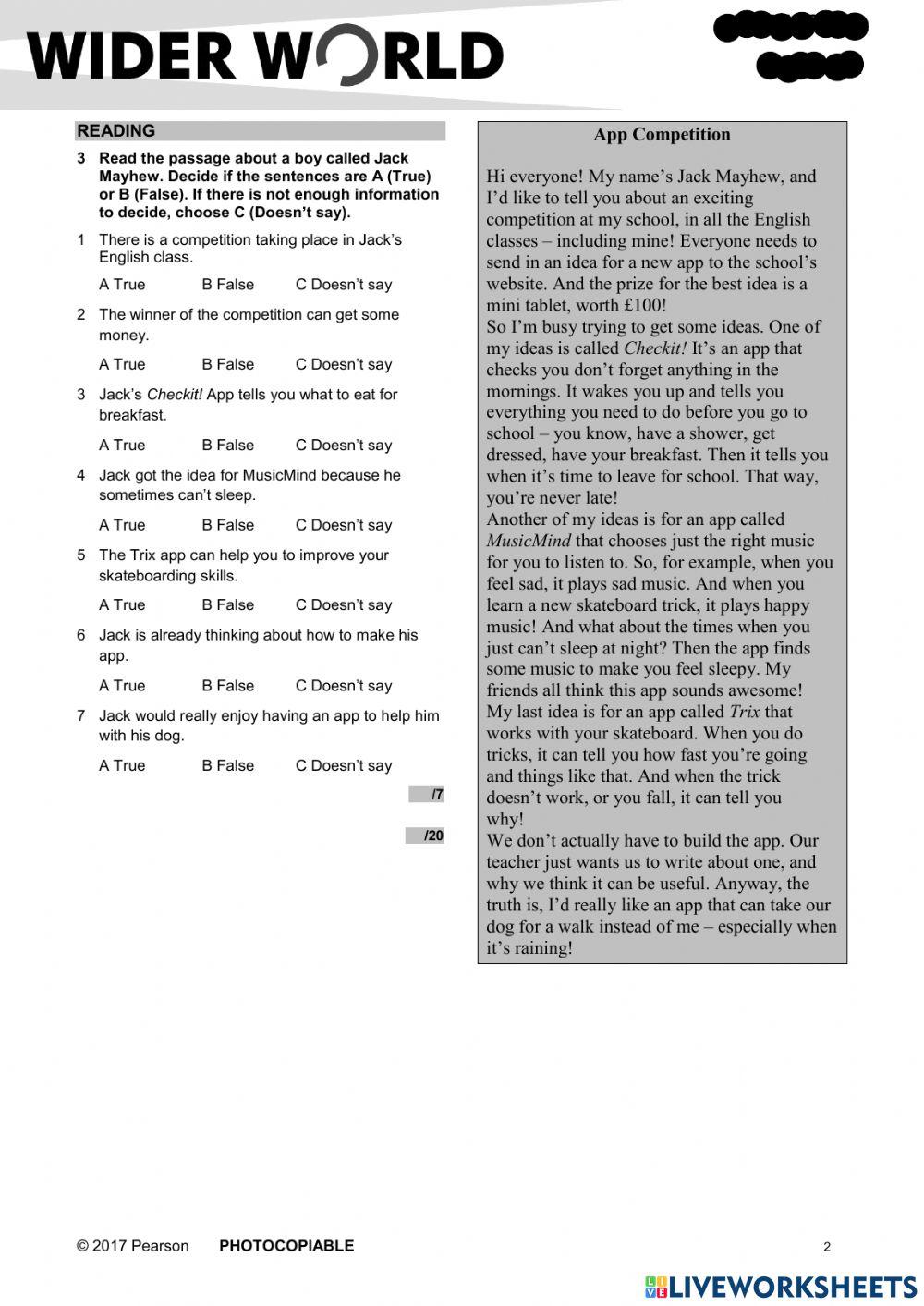 WW3. Unit 1. Revision. worksheet | Live Worksheets