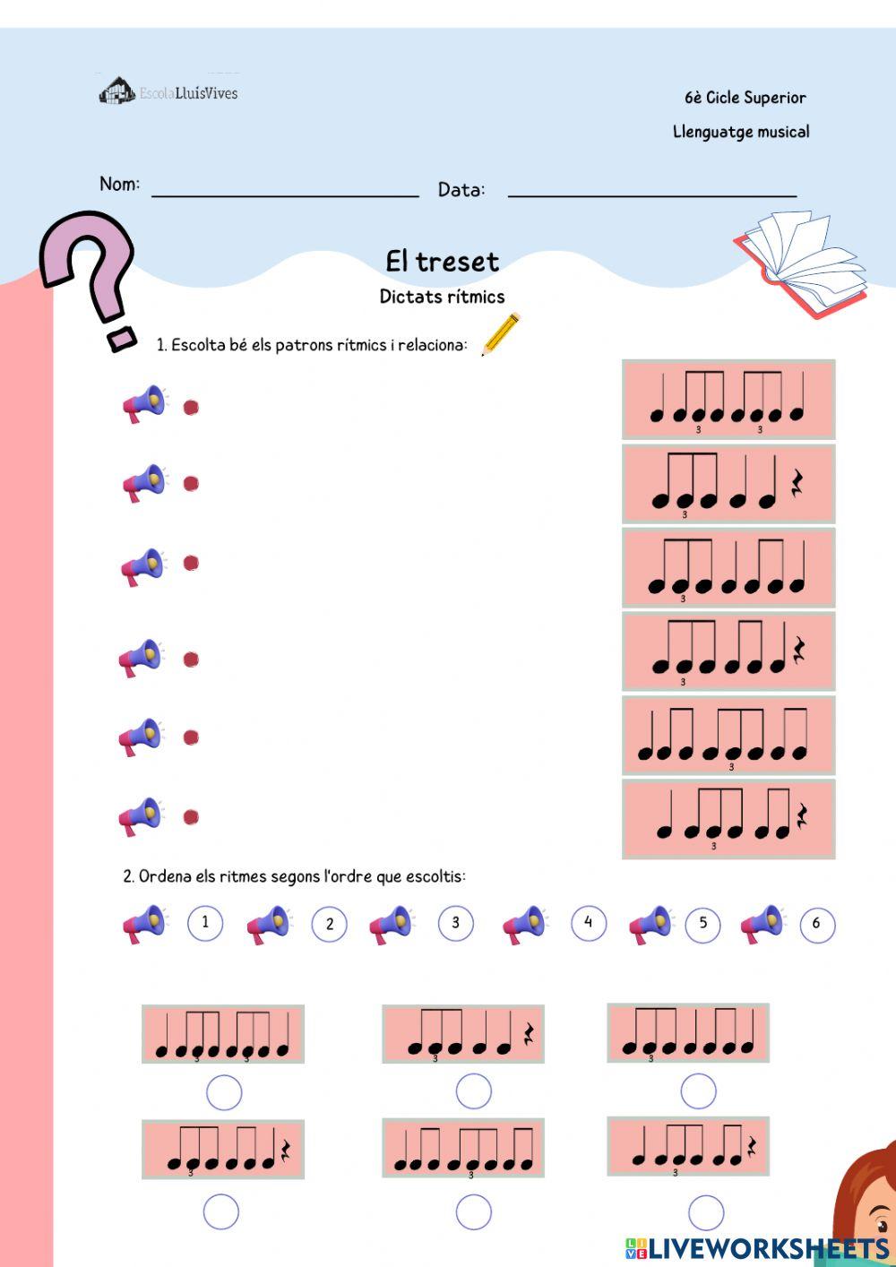 Dictat rítmic: el treset worksheet | Live Worksheets