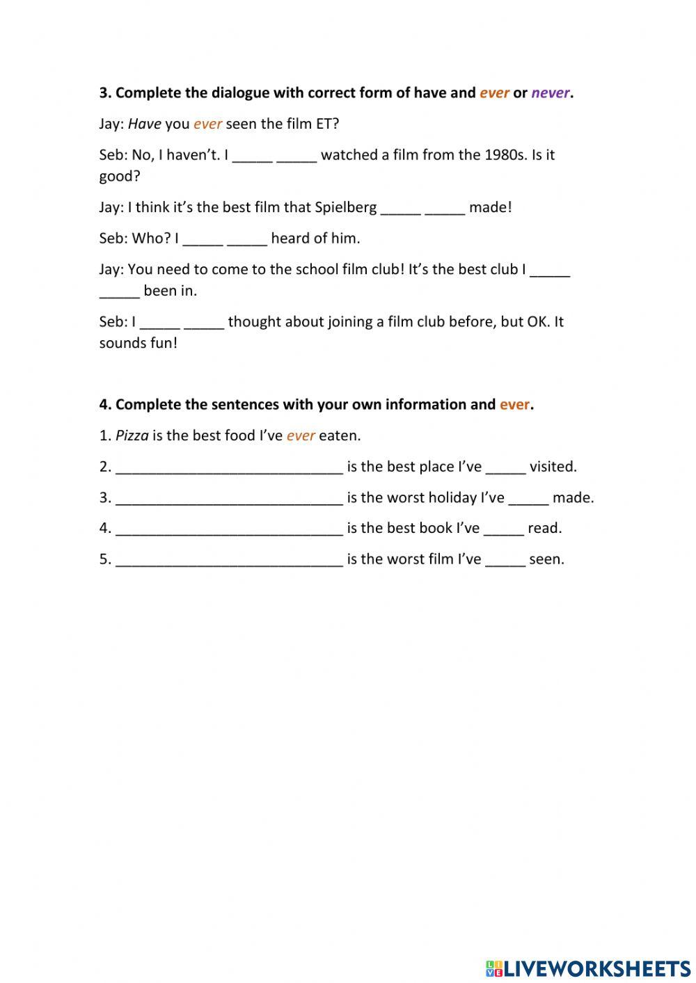 Ever Never | Free Interactive Worksheets | 2284769