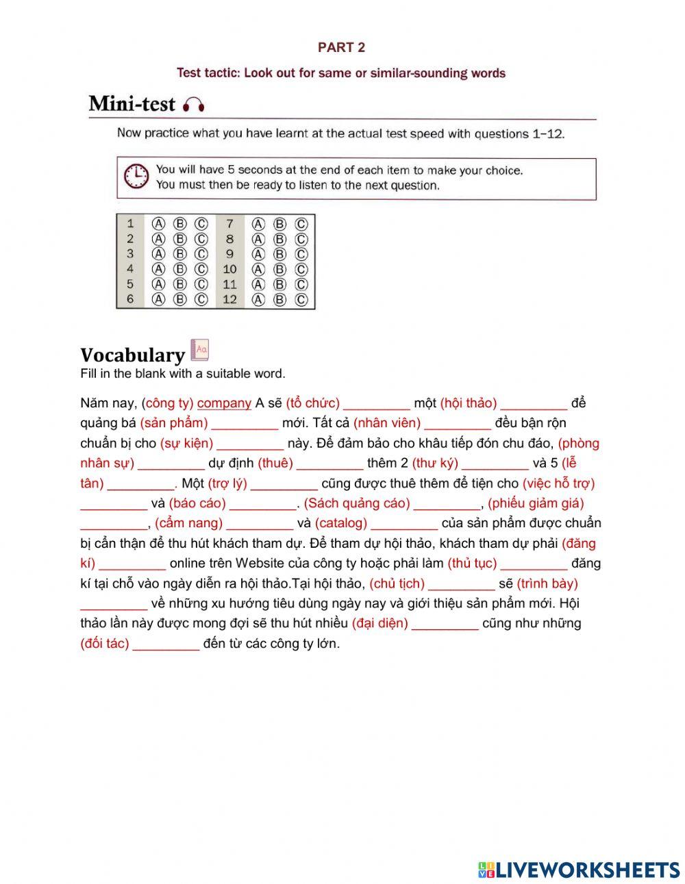 2284913 | Part 2 toeic | RoseNguyen | LiveWorksheets