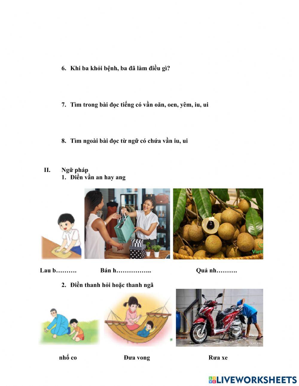 Vietnamese interactive worksheet for 1 | Live Worksheets
