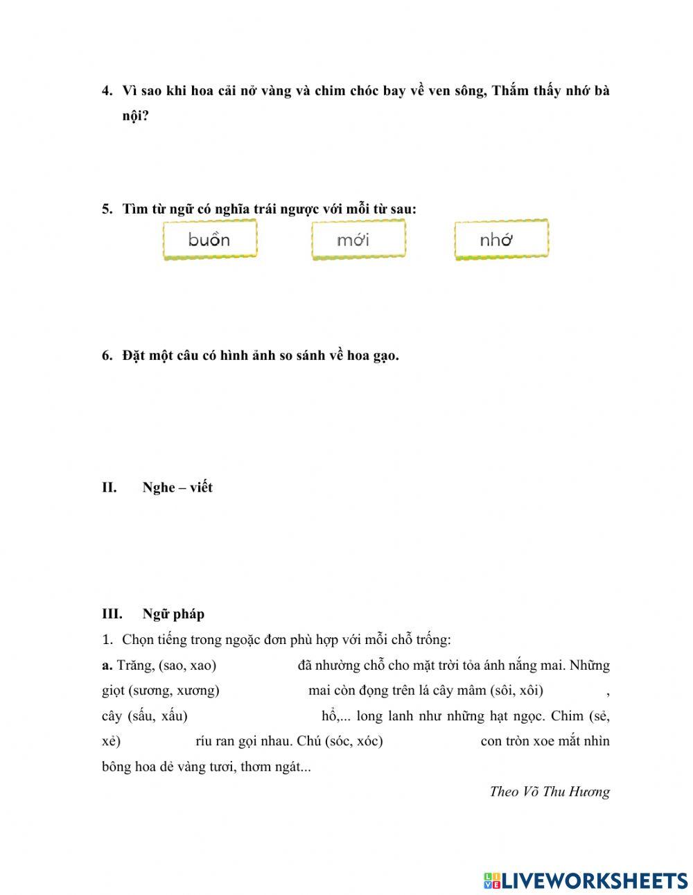 Vietnamese interactive exercise for 3 | Live Worksheets