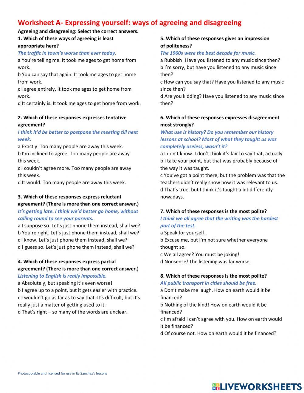 ways of agreeing and disagreeing-Worksheet A 2533255