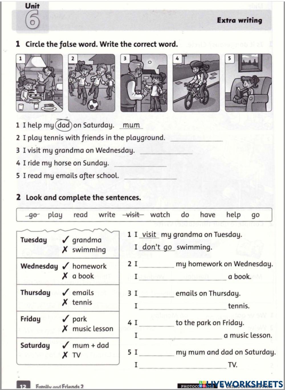 extra writing 6 family and friends 2 online exercise for | Live Worksheets