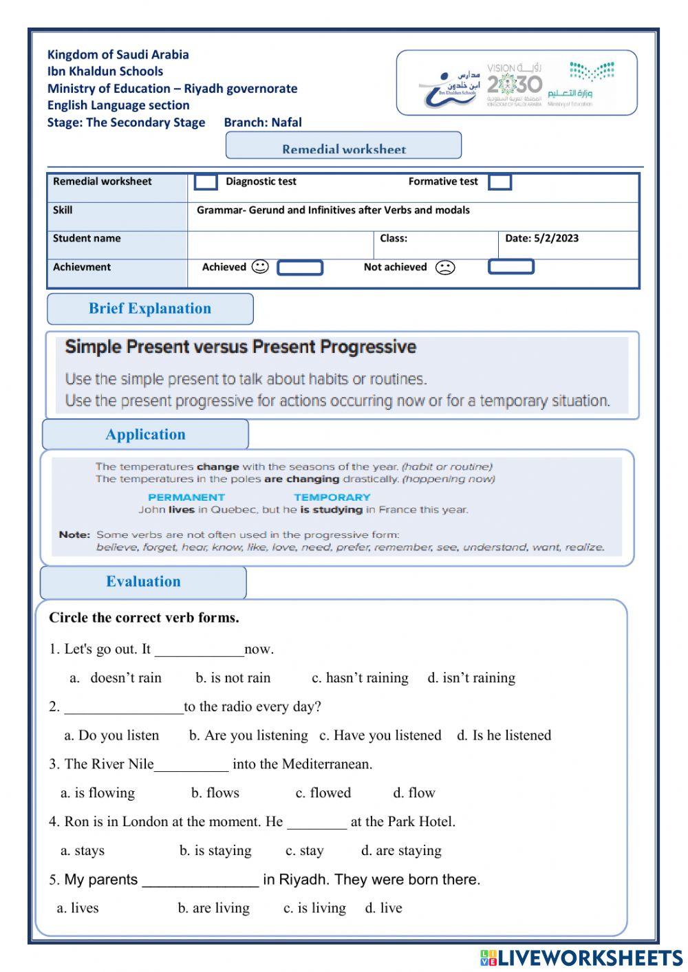 present simple versus progressive-new online exercise for | Live Worksheets