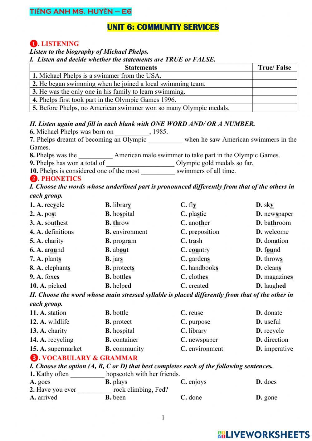 E6. unit 6. community services 2285093 | NGUYEN THI HUYEN