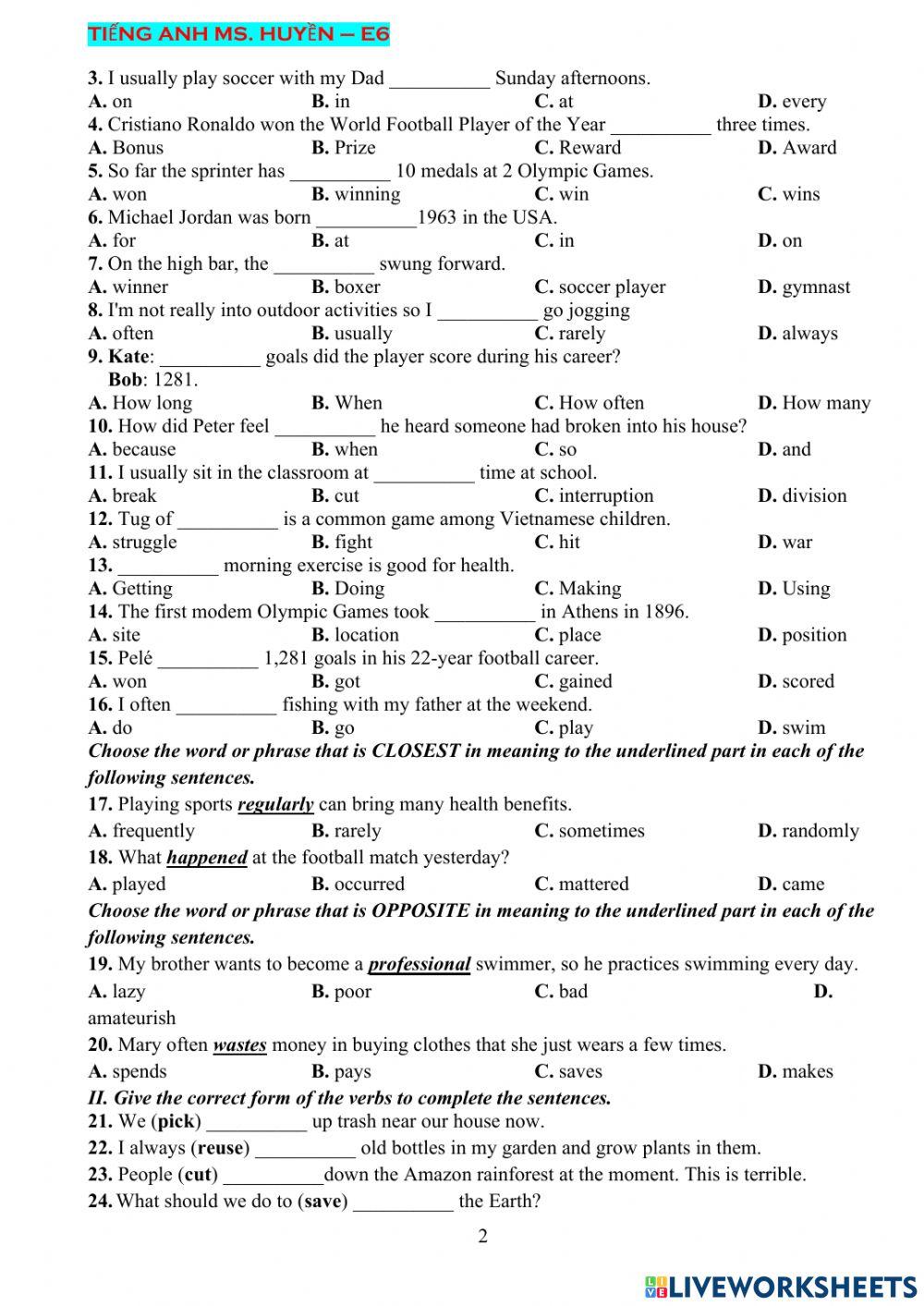 E6. unit 6. community services 2285093 | NGUYEN THI HUYEN