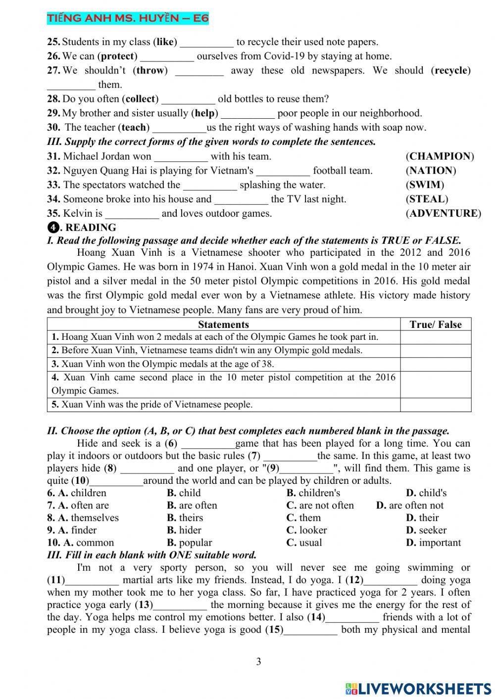 E6. unit 6. community services 2285093 | NGUYEN THI HUYEN