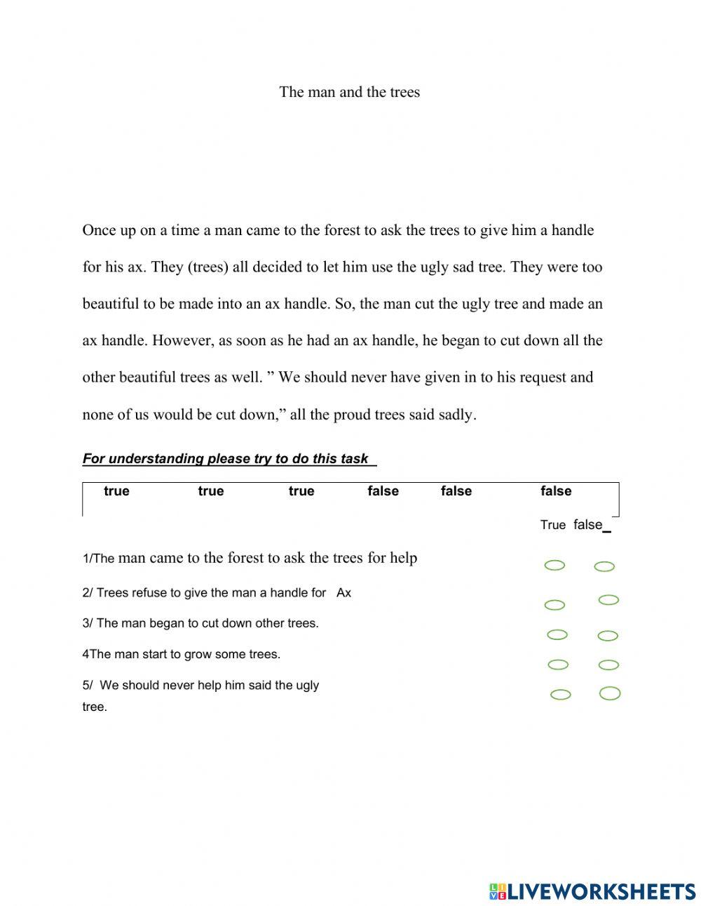 Reading story online activity | Live Worksheets