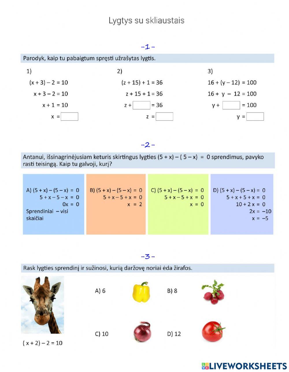 7kl Lygtys su skliaustais online exercise for | Live Worksheets