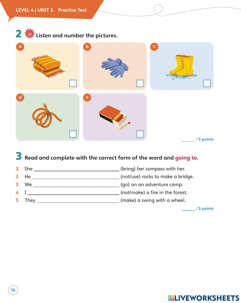 LEVEL 4 unit 1 test worksheet | Live Worksheets
