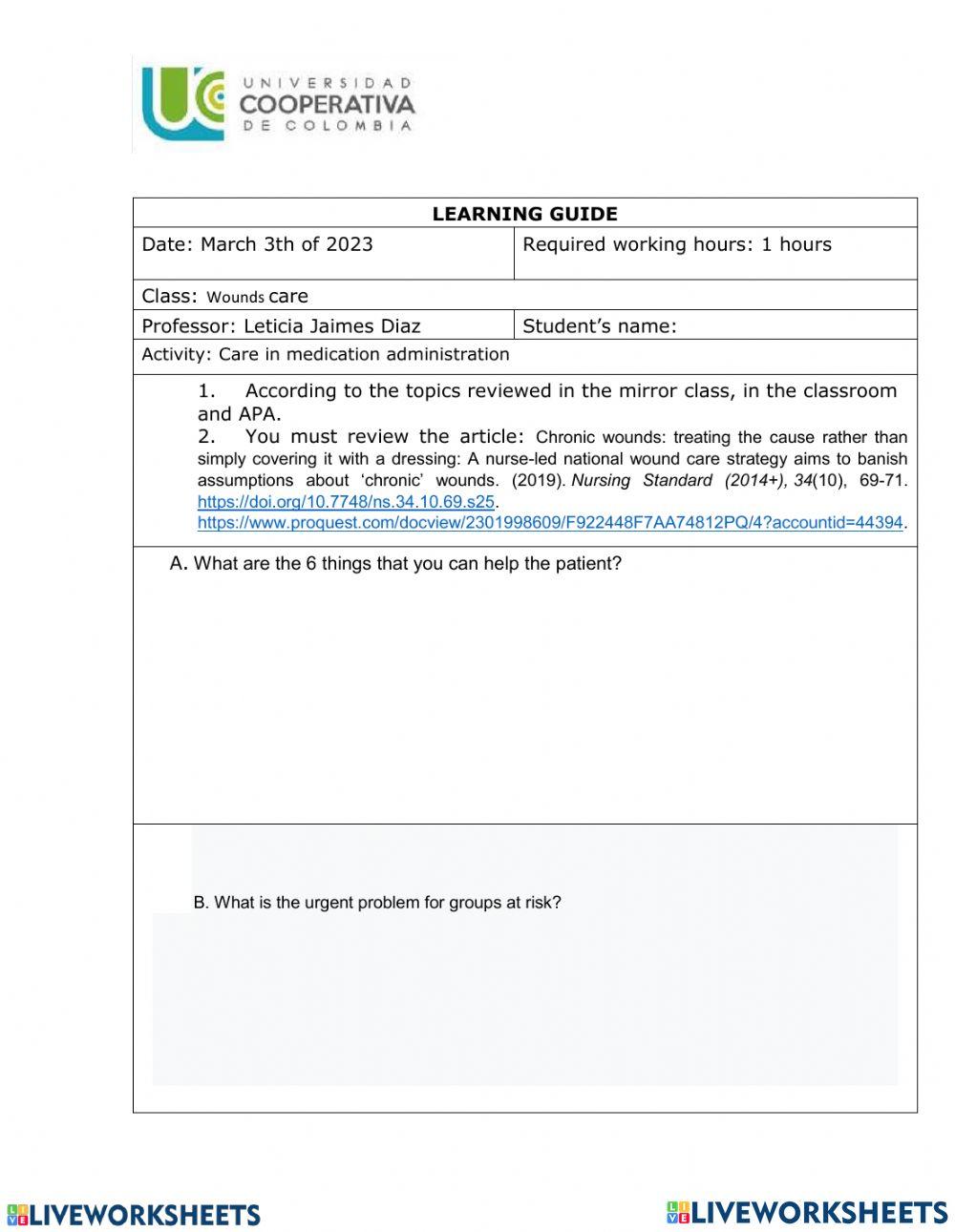 Wounds care worksheet | Live Worksheets