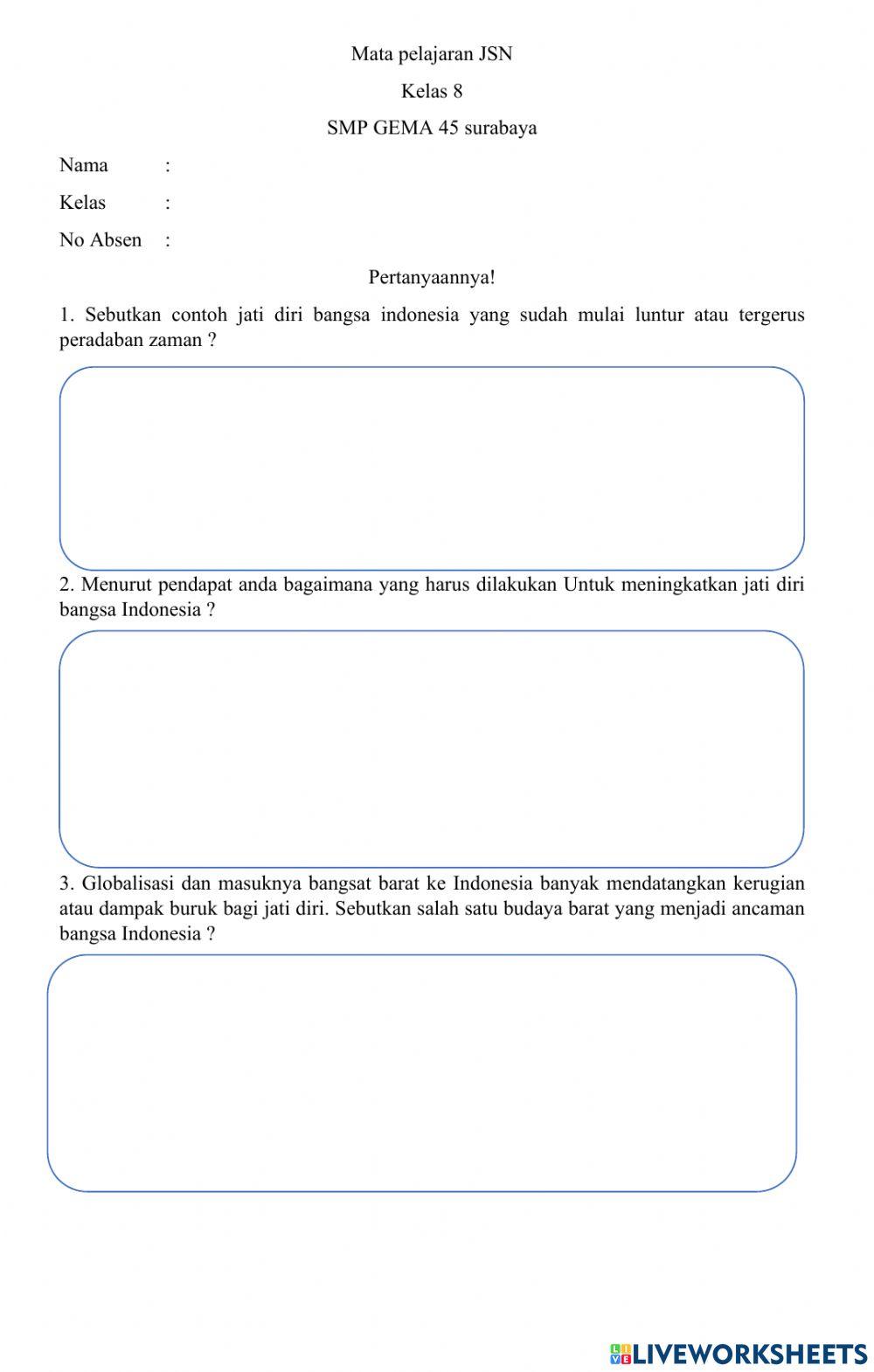Jsn kelas 8 worksheet | Live Worksheets