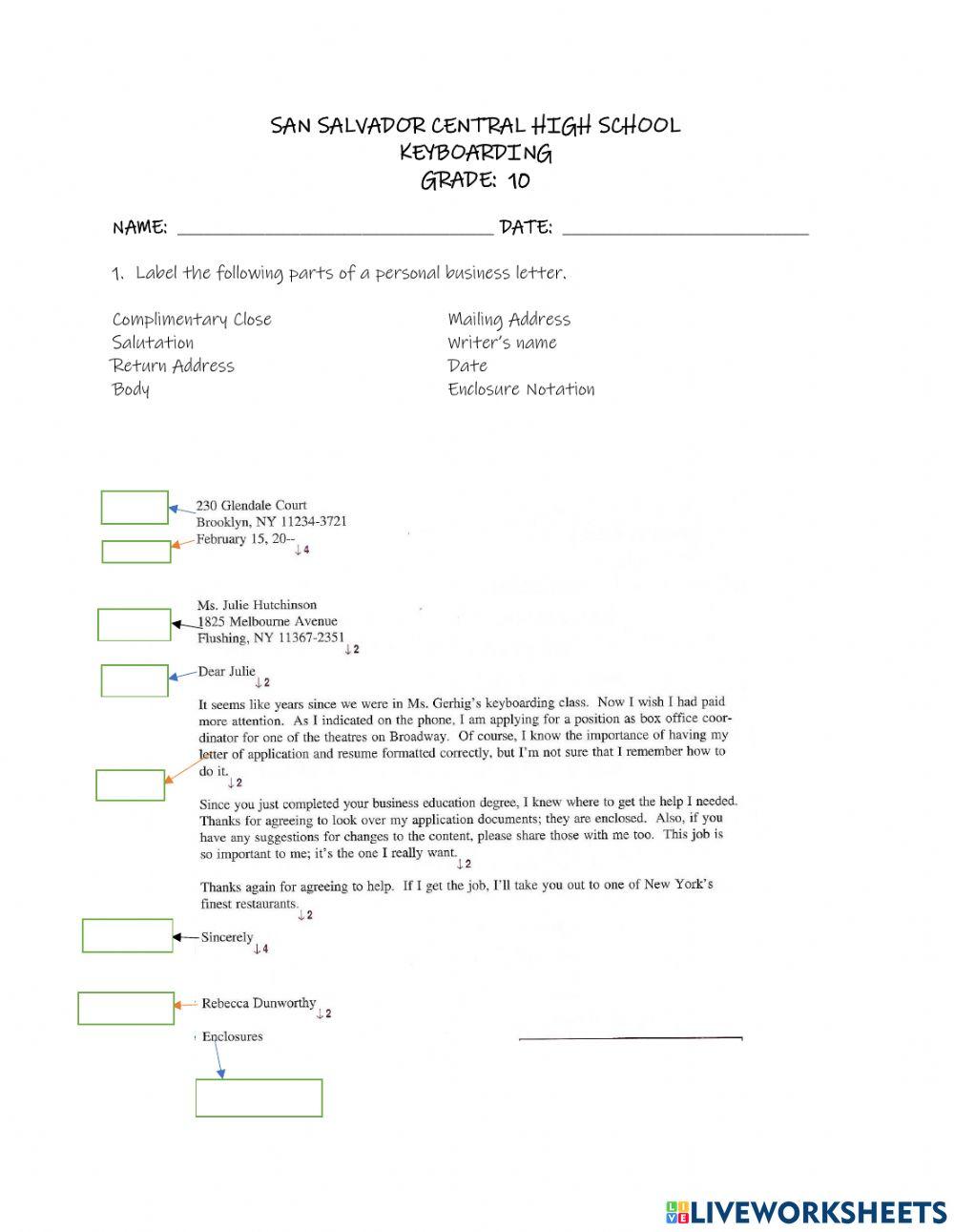 Personal Business Letter online exercise for | Live Worksheets