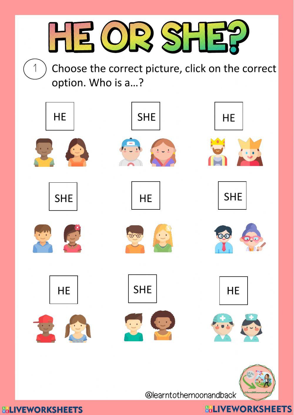 He-she exercise | Live Worksheets