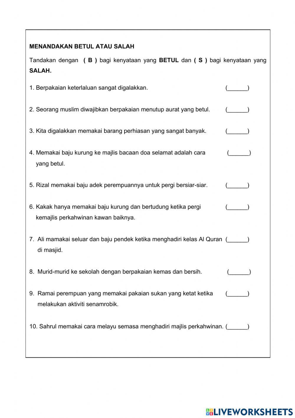 Adab berpakaian MIB activity | Live Worksheets