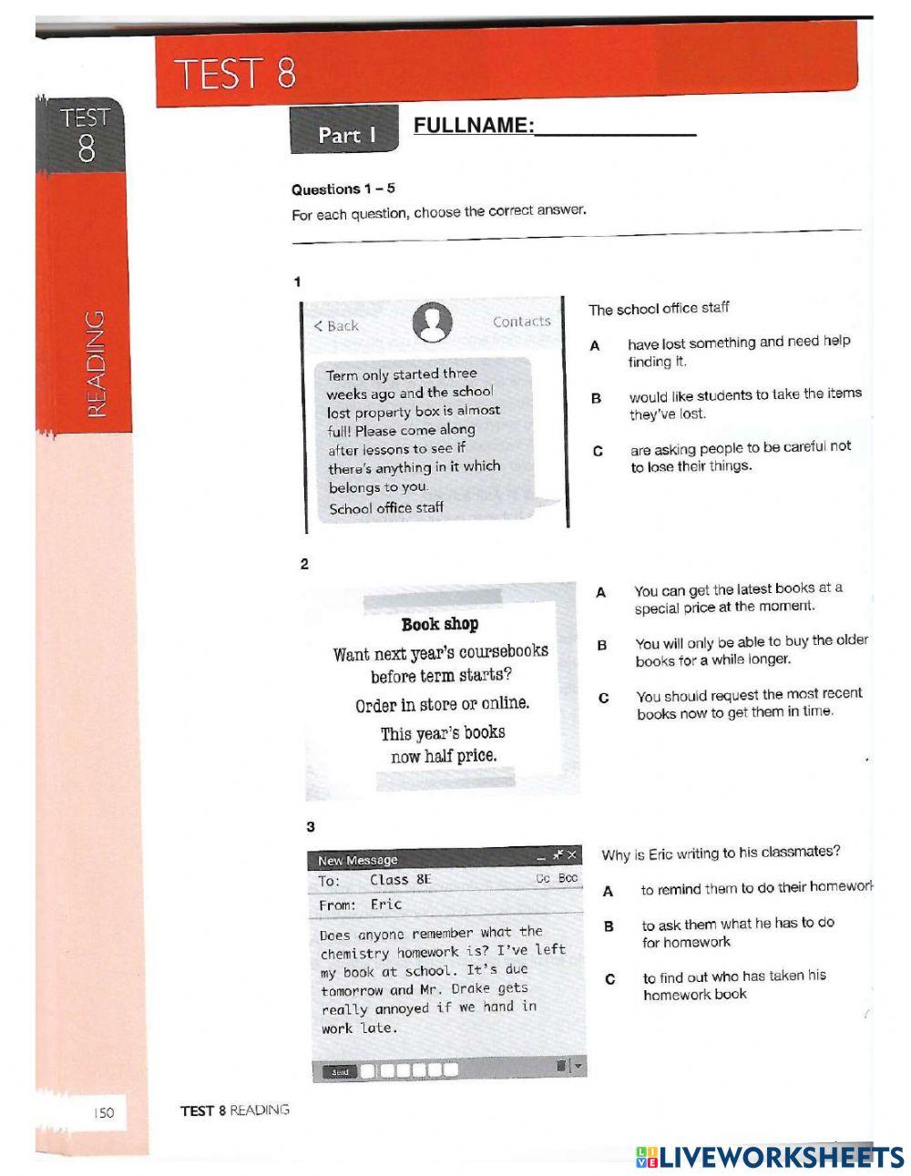 B1 - test 8 reading 2286608 | newstarcs4a | Live