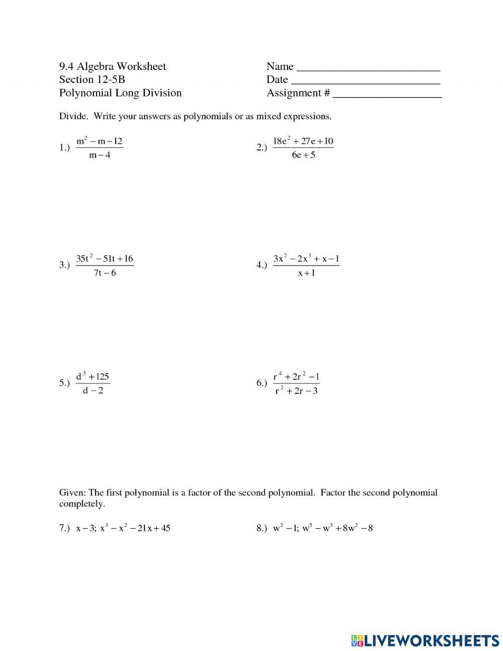division of pol… | Free Interactive Worksheets | 2534789