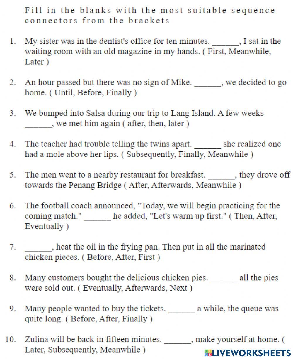 Sentence connectors exercises online exercise for | Live Worksheets