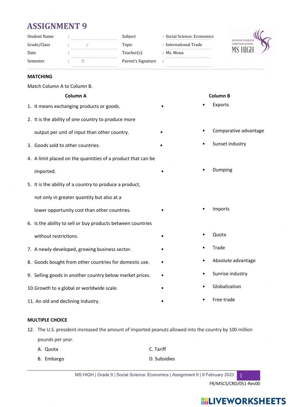 International Trade IGCSE online exercise for | Live Worksheets