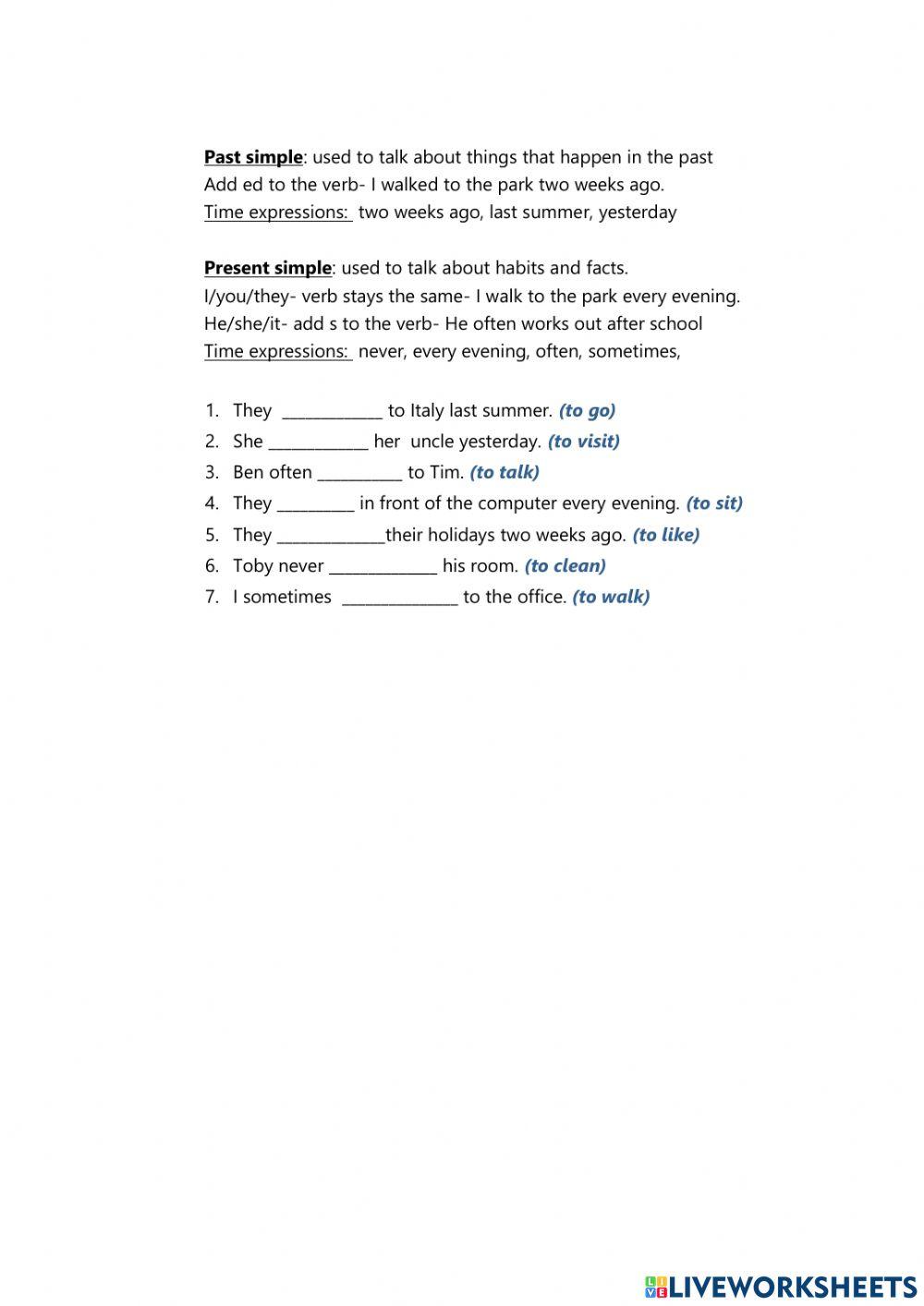 past and present simple online exercise for | Live Worksheets