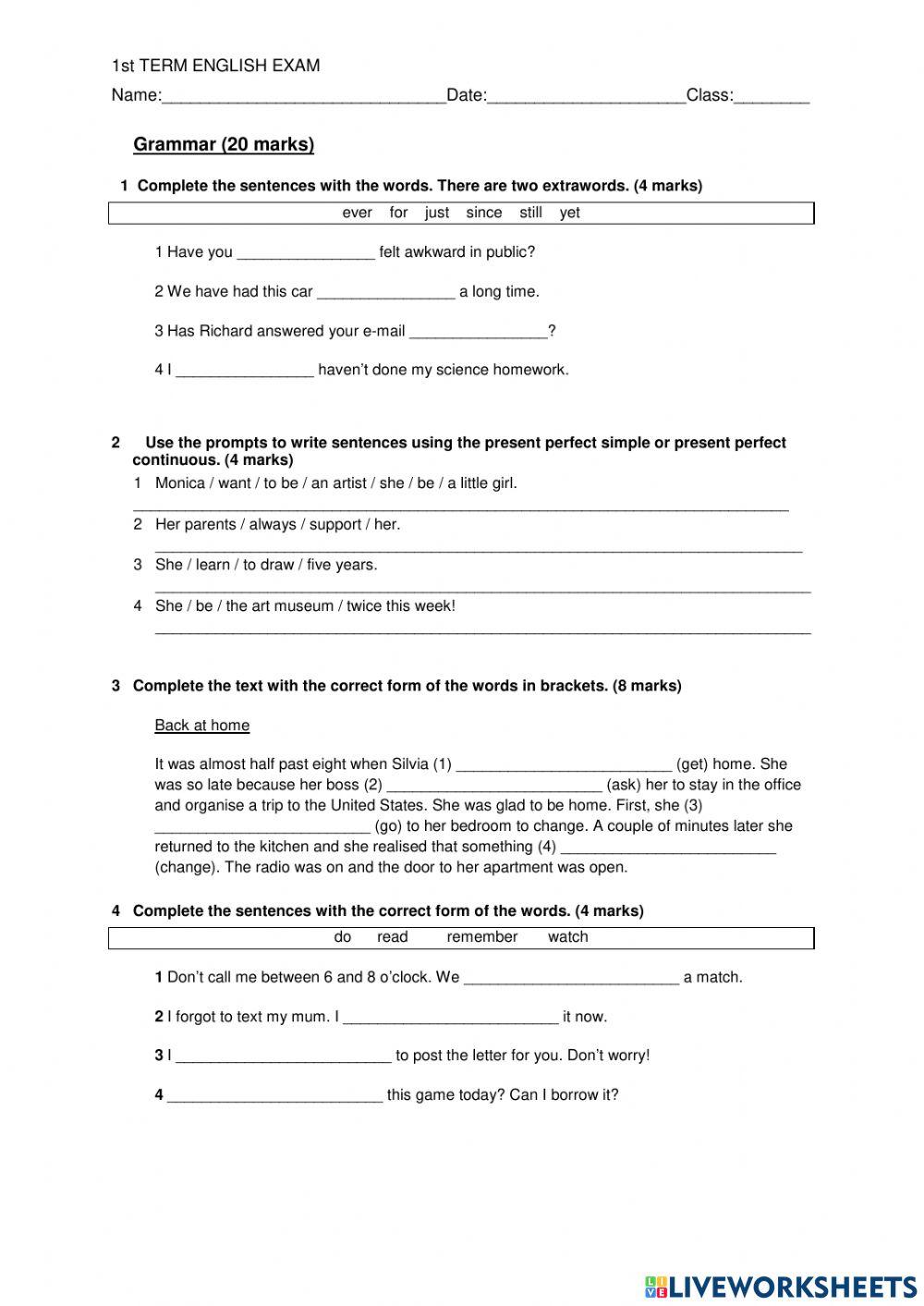 1st term exam activity | Live Worksheets