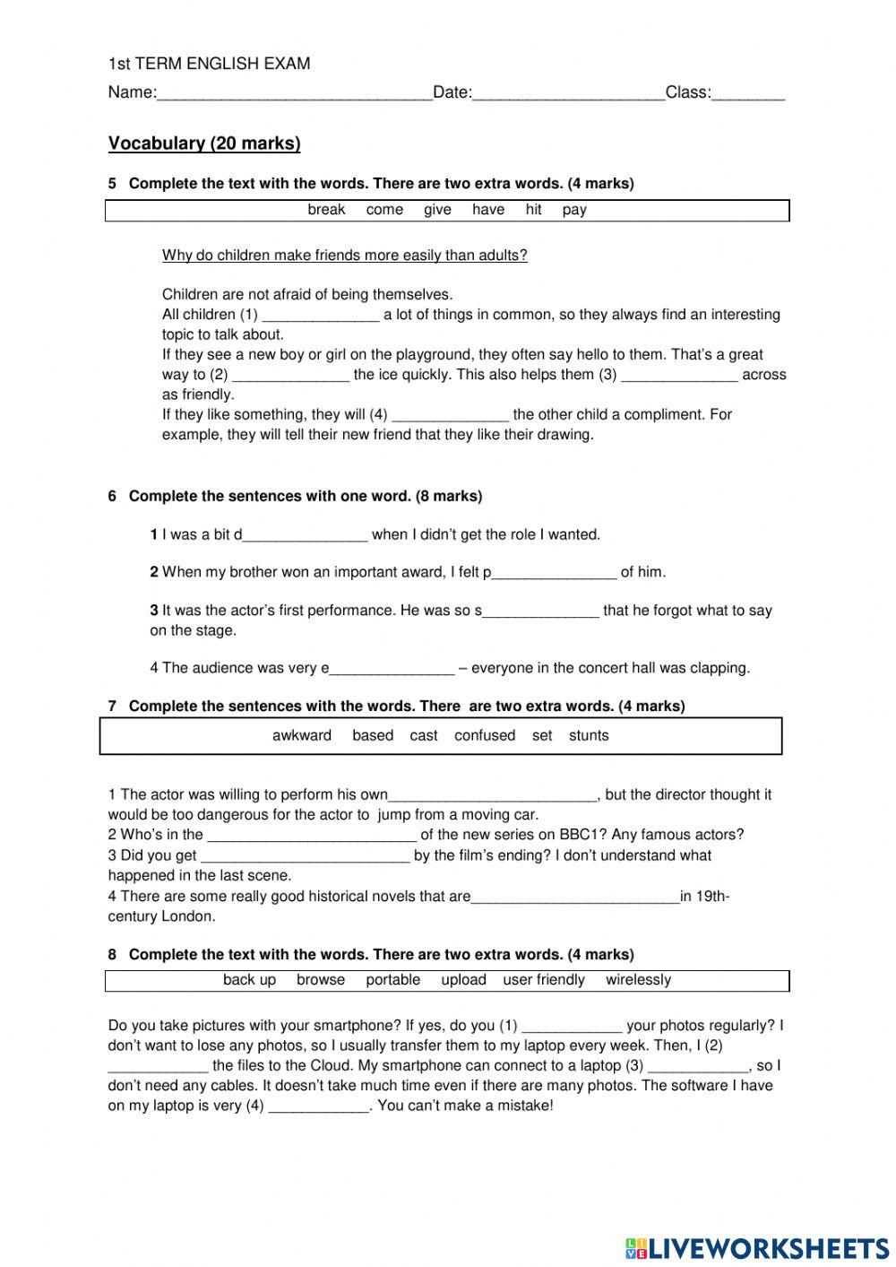 1st term exam activity | Live Worksheets