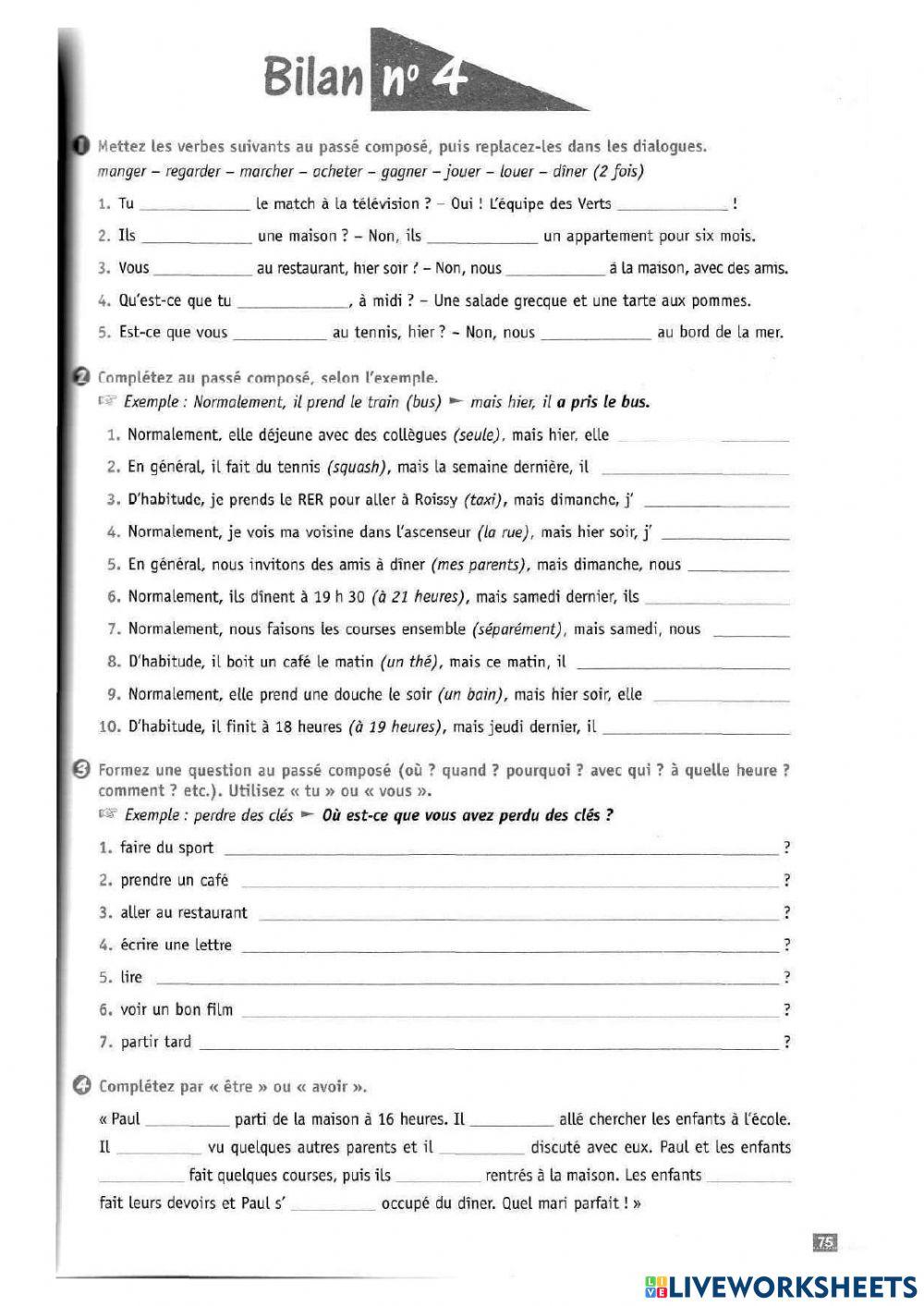 Révision du passé composé worksheet | Live Worksheets
