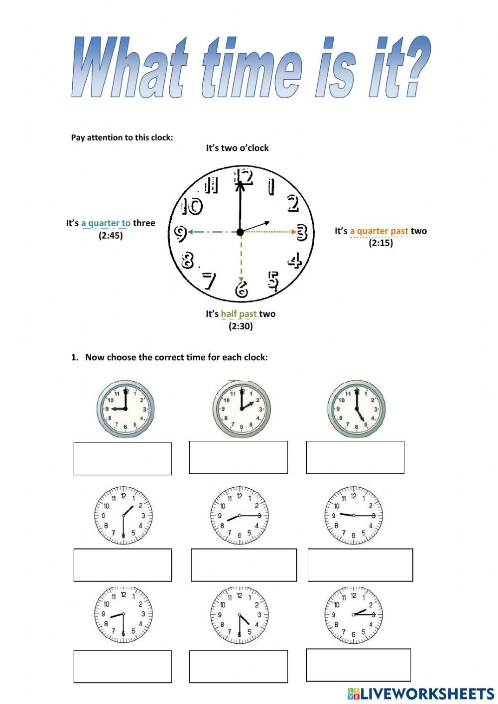 What time is it? | Free Interactive Worksheets | 2287767