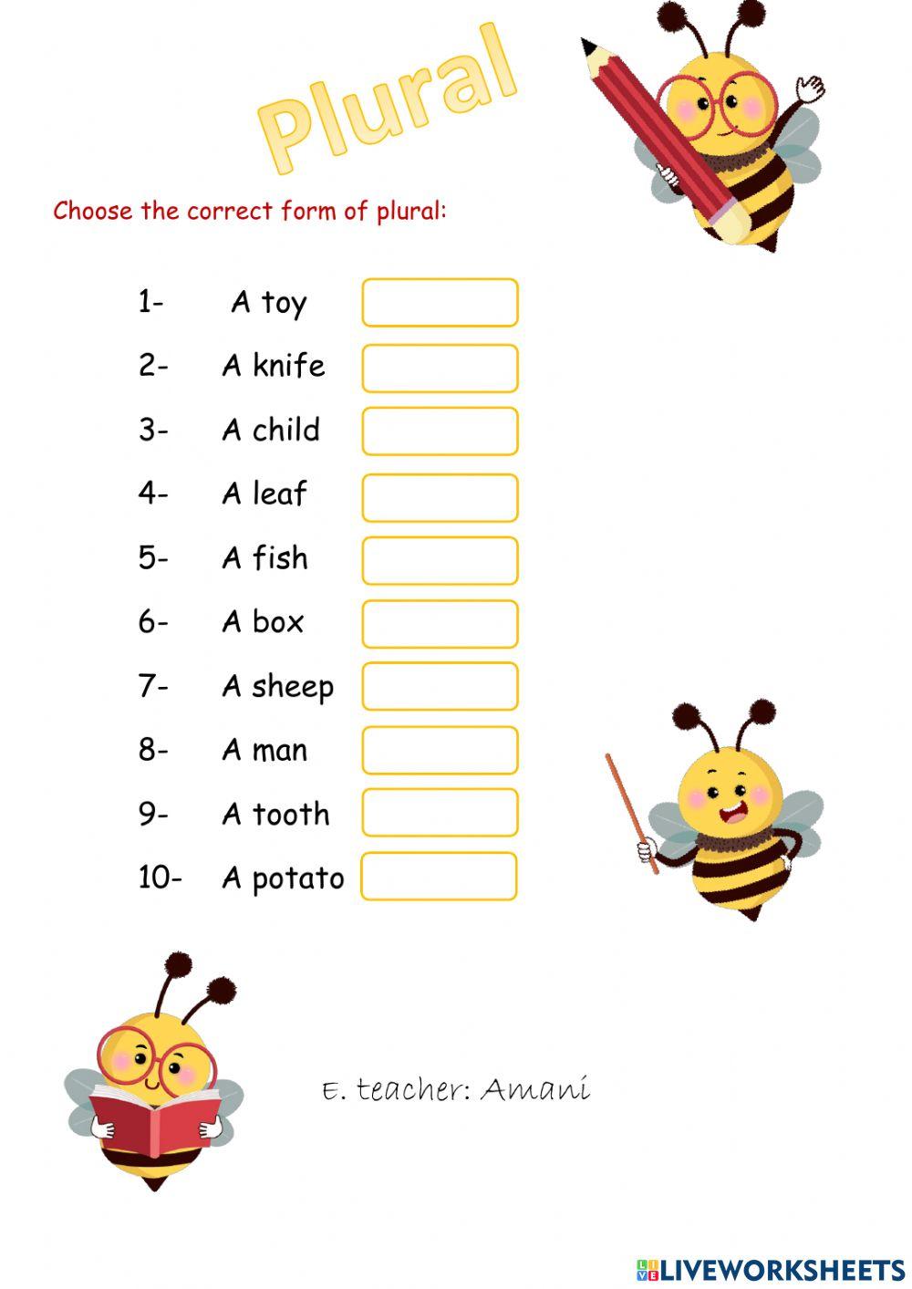 Plural interactive worksheet for grade 3-5 | Live Worksheets