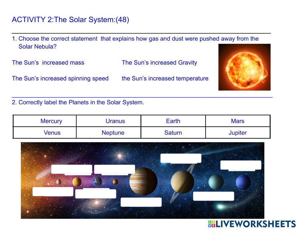 solar system labelling activity