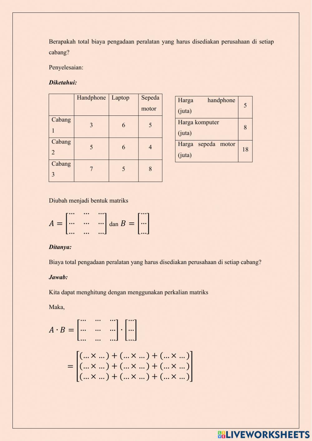 LKPD Operasi Matriks 2 worksheet | Live Worksheets