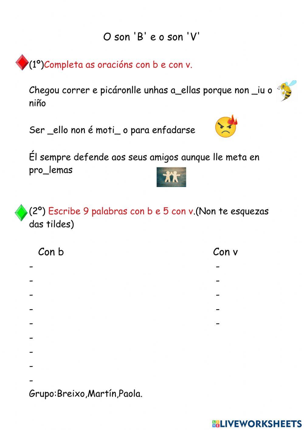 Palabras con B … | Free Interactive Worksheets | 2288289