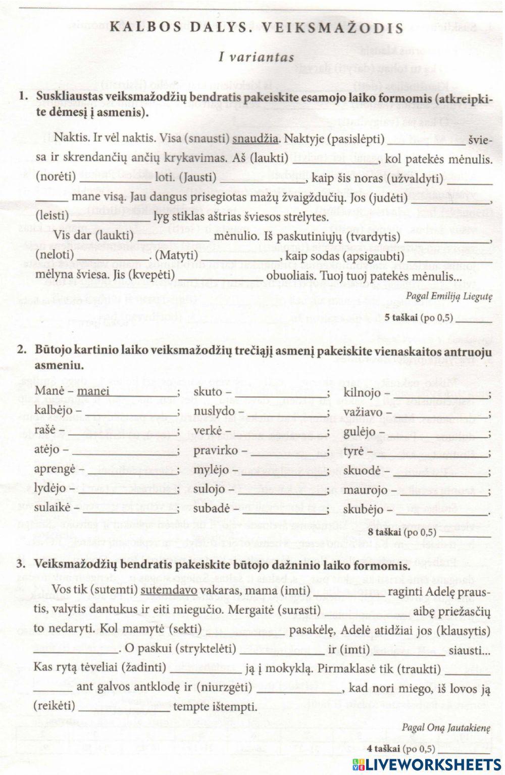 Veiksmažodis online activity | Live Worksheets