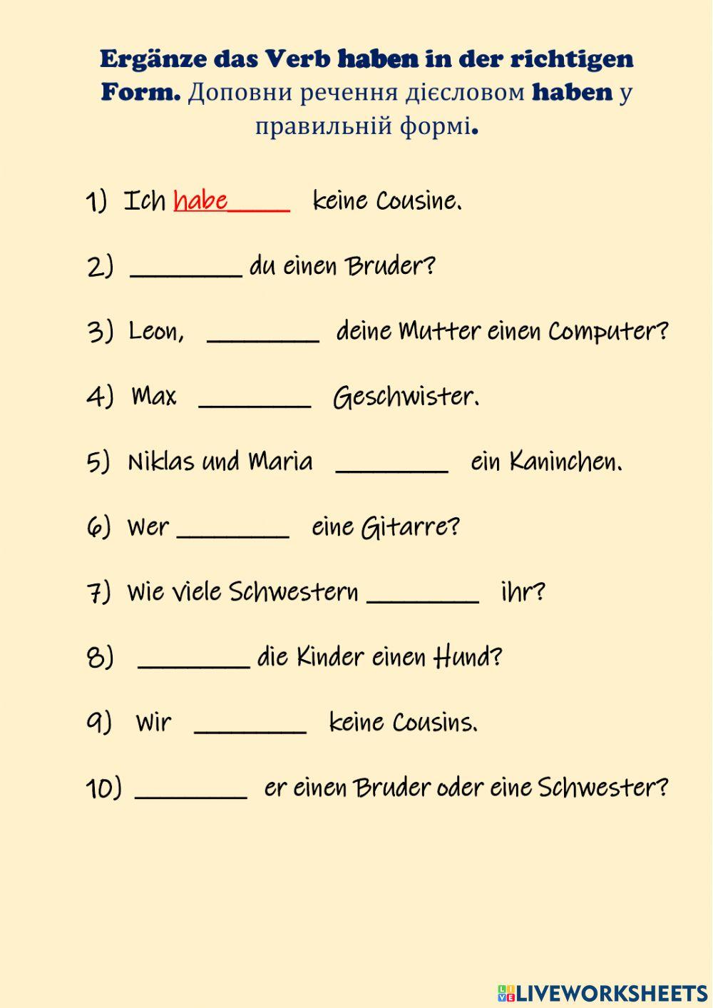 Haben Konjugation Worksheet Live Worksheets, 53% OFF