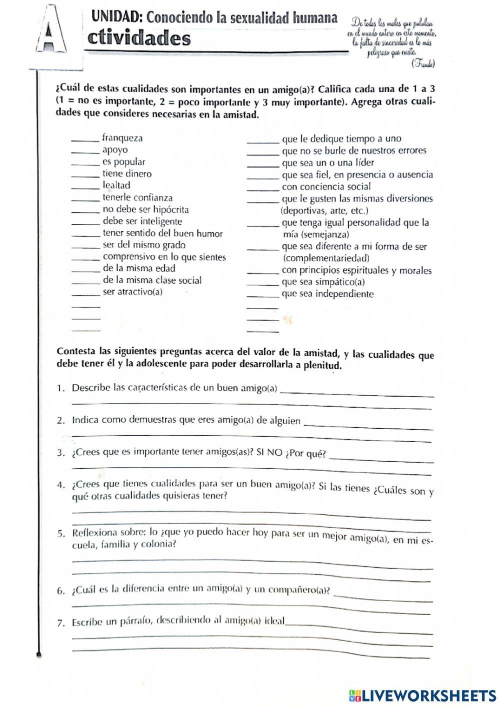 Actividad 1-conociendo la sexualidad humana online exercise for | Live ...