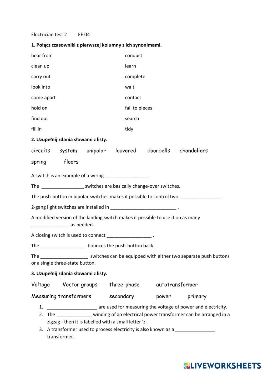 Electrician tes… | Free Interactive Worksheets | 2305981