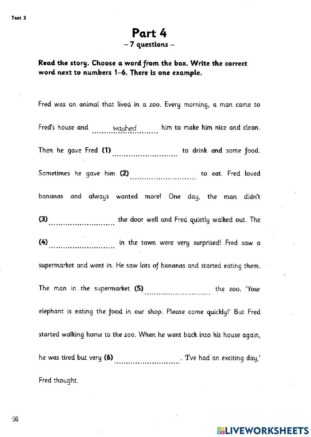 Reading online exercise for grade 4 | Live Worksheets