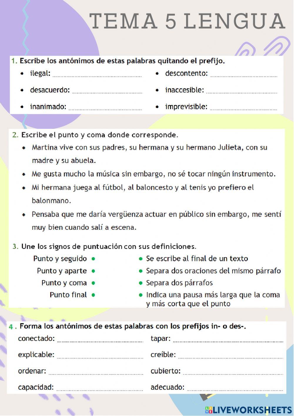 LENGUA TEMA 5 4º Primaria worksheet | Live Worksheets